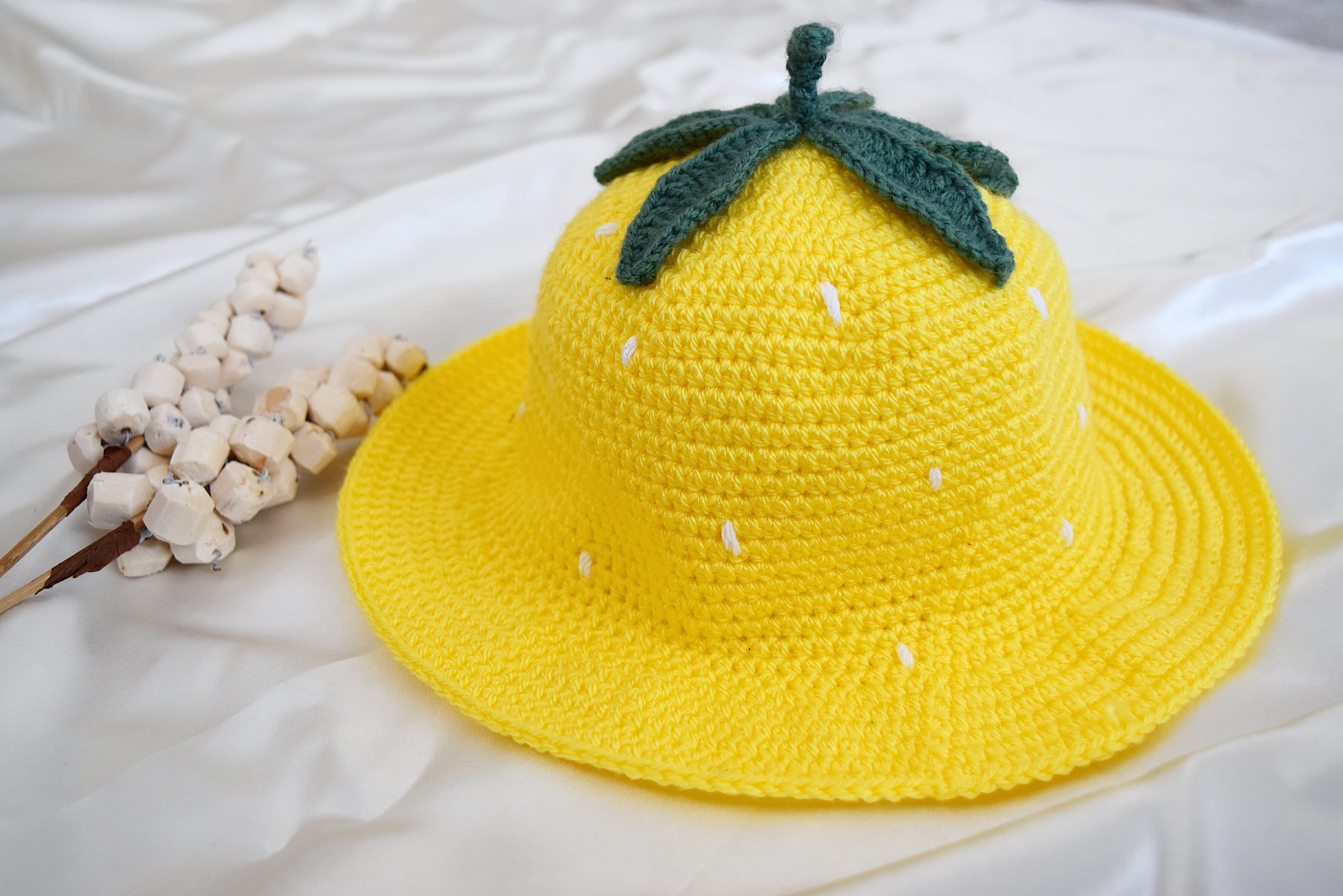 Crochet Lemon Bucket Hat, Woven Christmas Gift Cute Yellow Fruit ...
