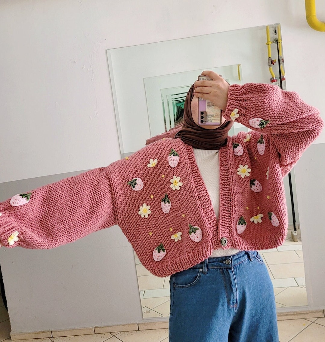 Strawberry Knit Cardigan - Summer Sweater Crochet Strawberry Knit Cardigan - Summer Sweater Crochet