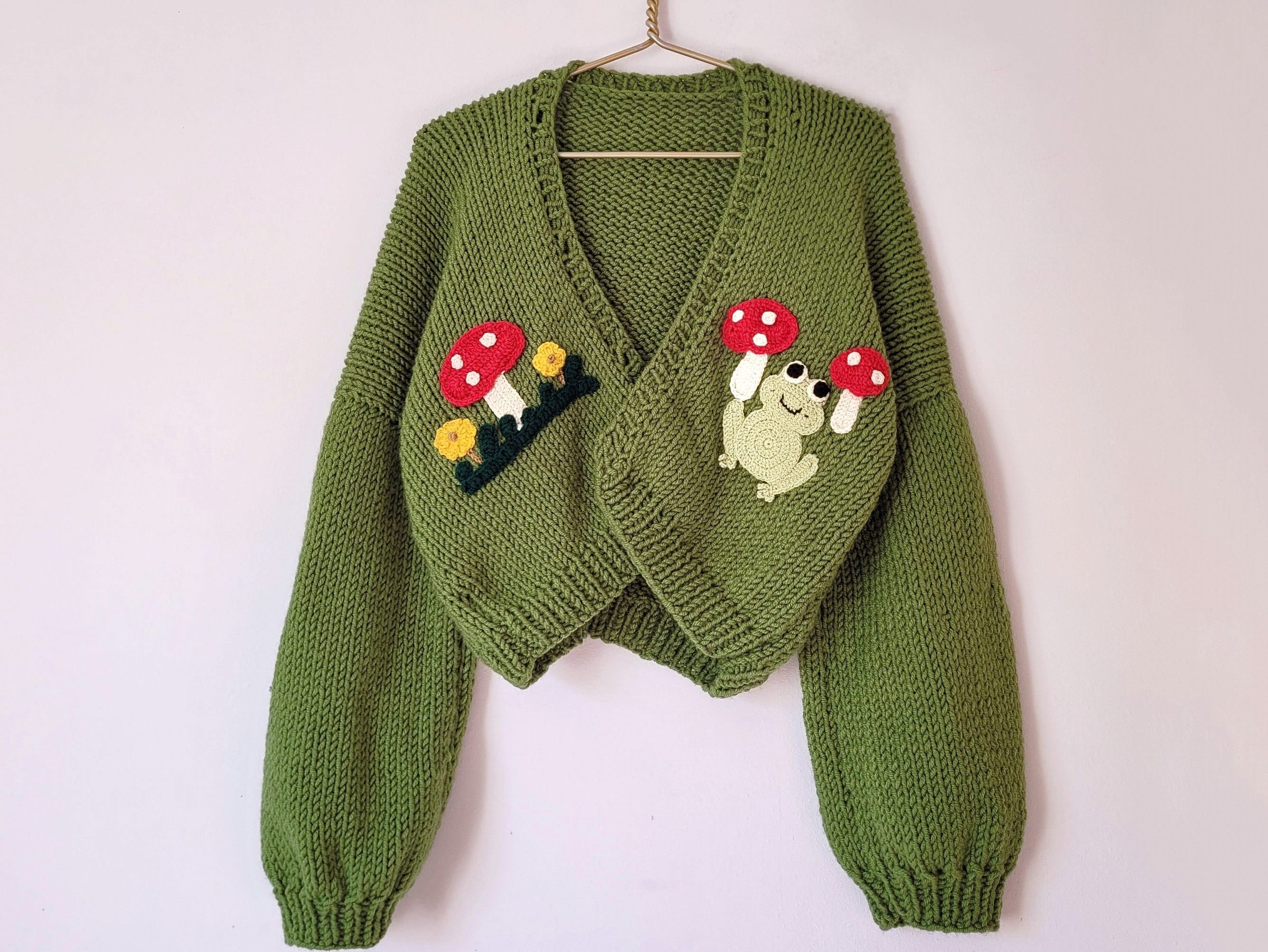 Frog Chunky Knit Cardigan Cropped Cardi Oversized Mushroom - Etsy UK