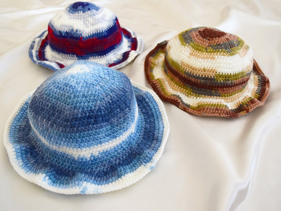 Crochet Multi Color Bucket Hat, Woven Summer Cap Fisherman Beanie ...