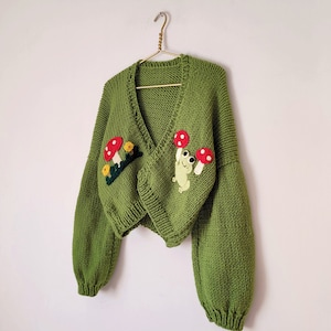 Frog Chunky Knit Cardigan - Cropped Cardi , Oversized Mushroom Cardigan ...