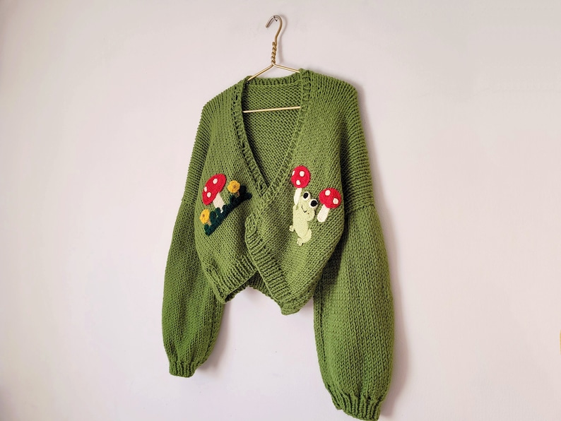 Frog Chunky Knit Cardigan Cropped Cardi Oversized Mushroom - Etsy