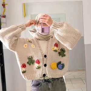 Chunky Knit Mushroom Cardigan - Frog Cardigan Cropped Froggy , Bee ...