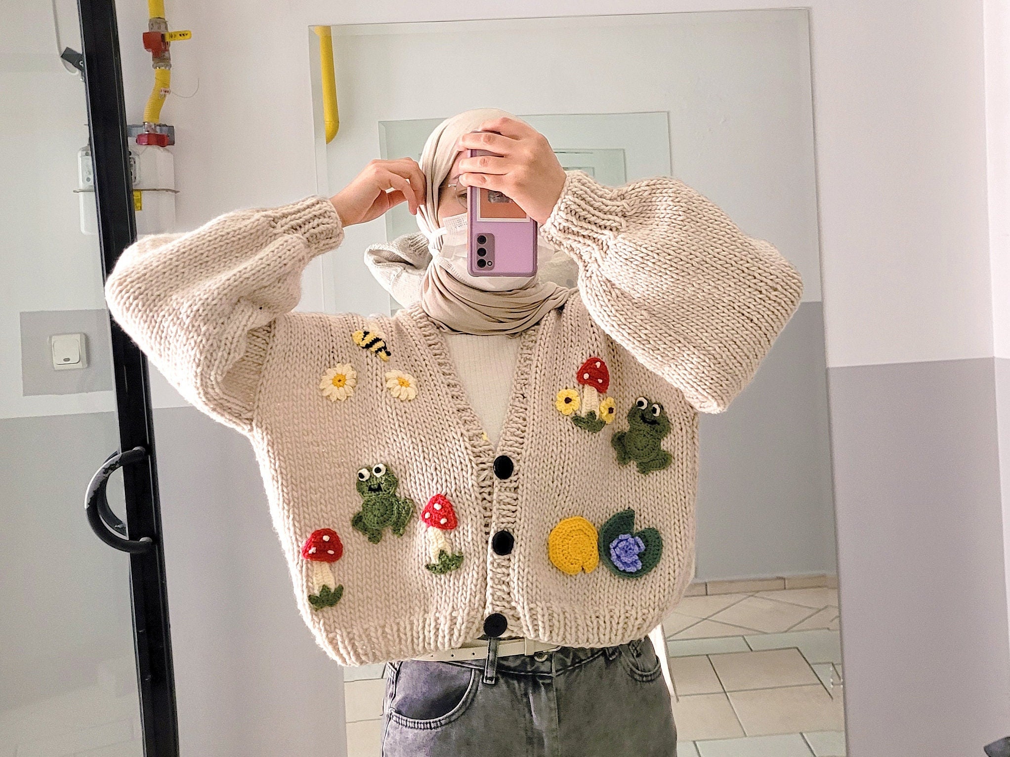Chunky Knit Mushroom Cardigan - Frog Cardigan Cropped Froggy , Bee ...