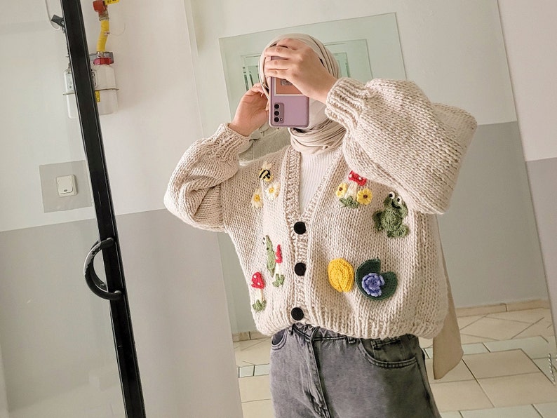 Chunky Knit Mushroom Cardigan - Frog Cardigan Cropped Froggy , Bee ...