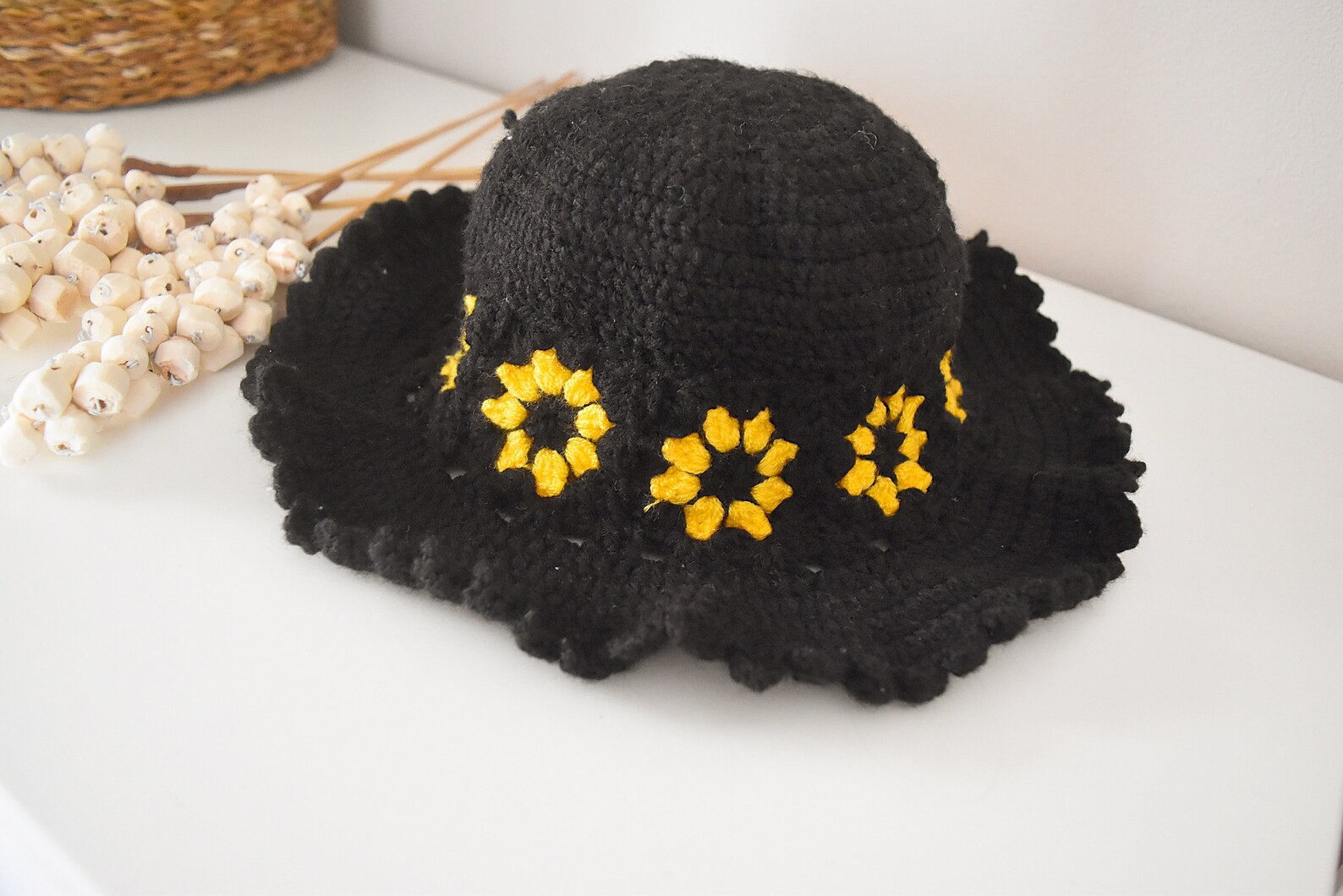 Crochet Bikini Top Bucket Hat Summer Black Halter Top | Etsy