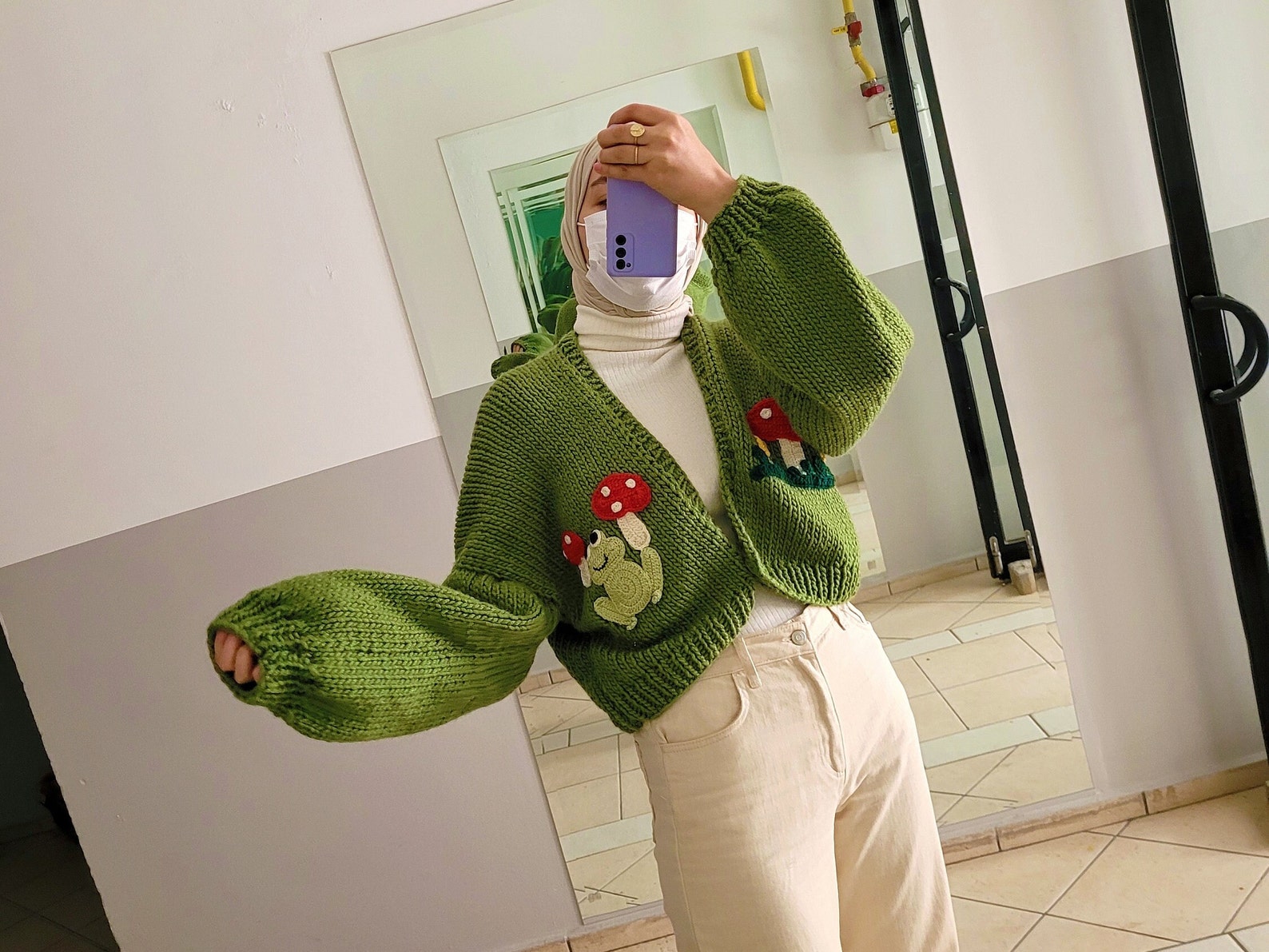 Frog Chunky Knit Cardigan Cropped Cardi Oversized Mushroom - Etsy UK