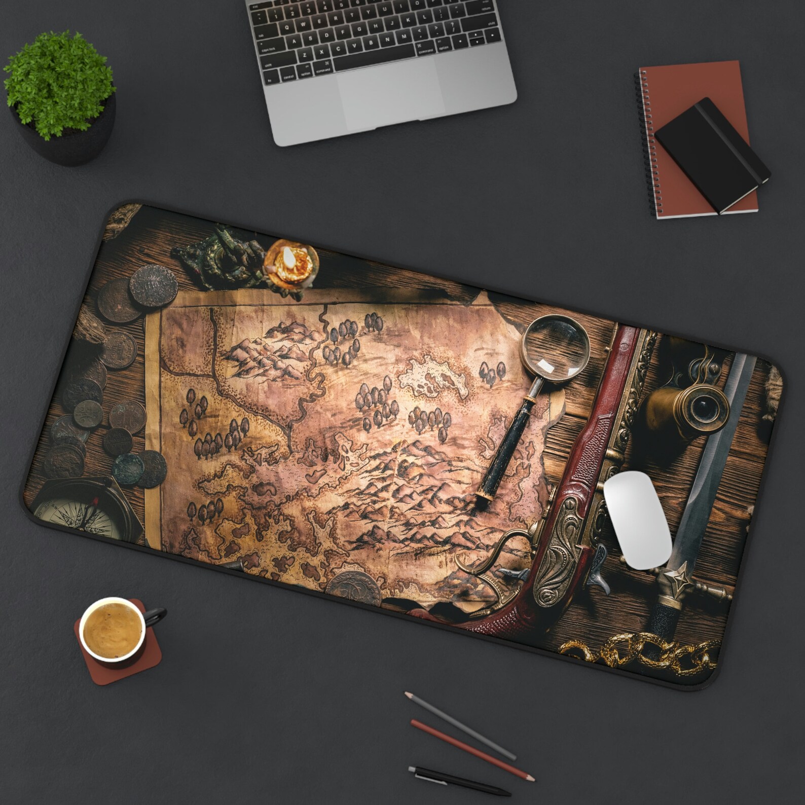Pirate Map Desk Map, Office Desk Decor, Large Mouse Pad, Office Gift ...