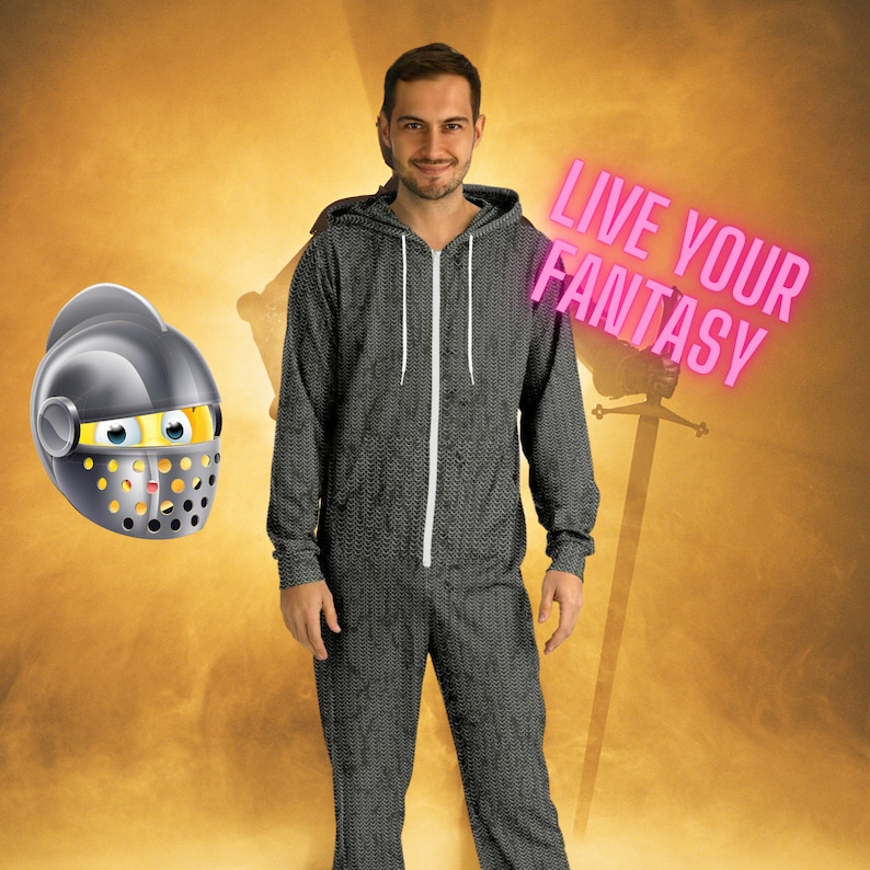 Chainmail Print Onesie Cosplay Cosplay Costume Chain Mail LARP Dnd RPG ...