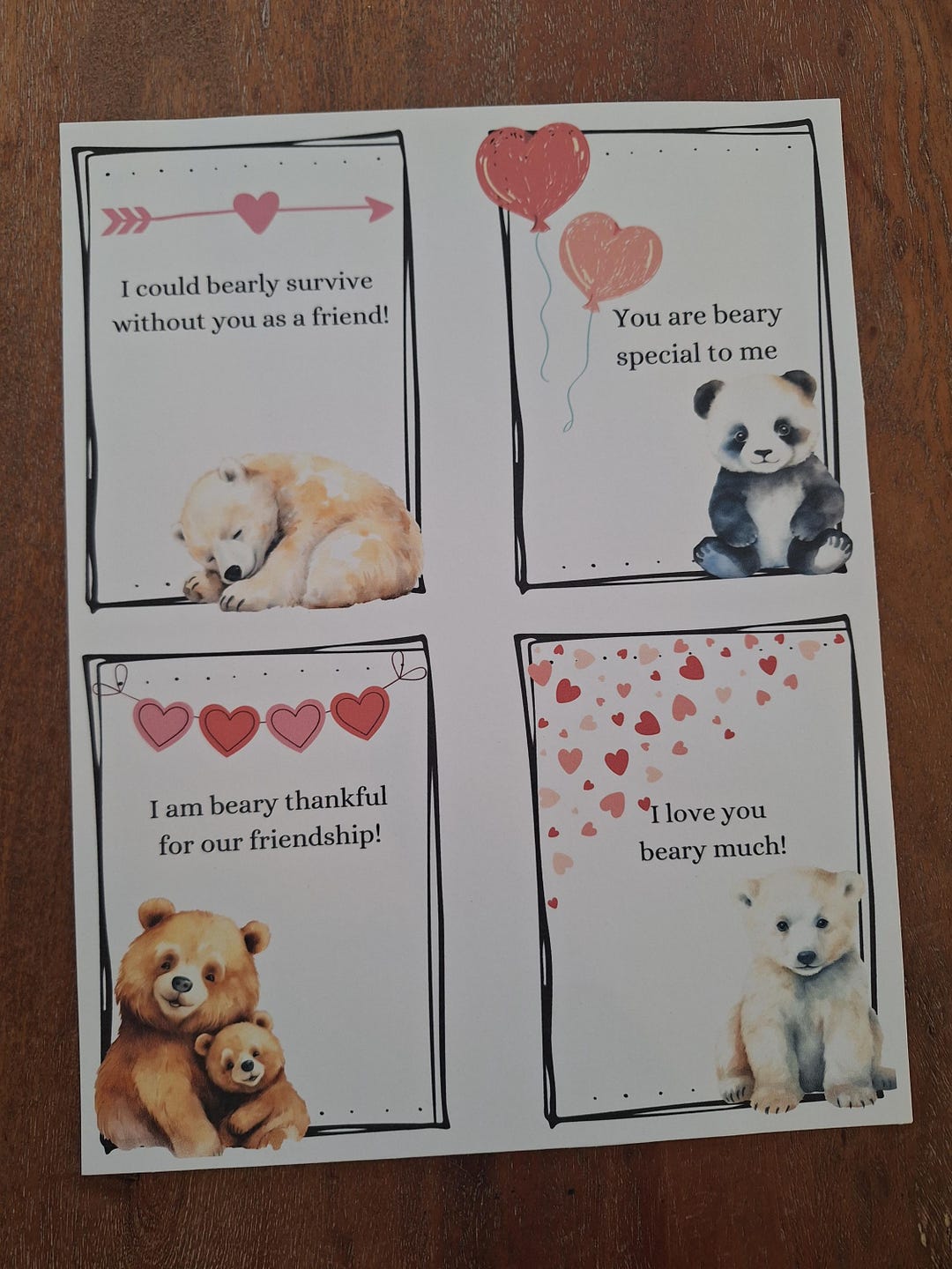 Printable Bear Valentine Cards- PDF - Etsy