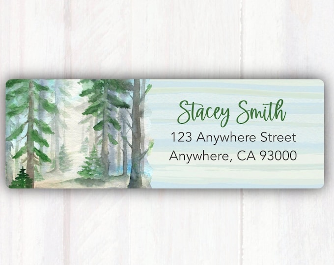 Watercolor Forest Trees Return Address Labels - Personalized Watercolor ...
