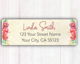 Watercolor Flowers Return Address Labels Personalized Flower - Etsy
