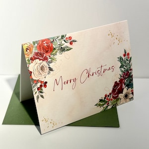 Merry Christmas Card Floral Christmas Card, Blank Inside A2 Size ...