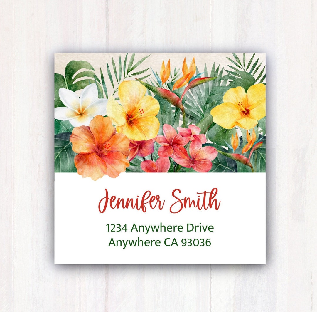 Tropical Flowers Address Labels - Personalized Tropical Floral Return ...
