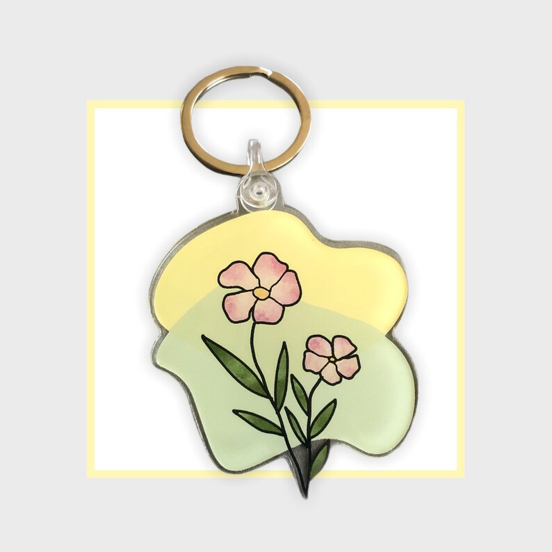 Pink Flowers Acrylic Keychain With Keyring 2.25 X 2.5 - Etsy