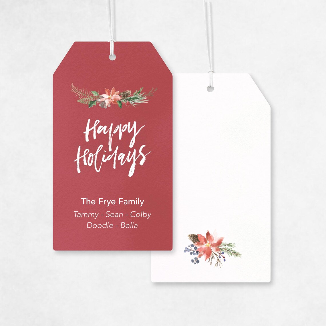 Holidays Gift Tags With Poinsettia - Personalized Holiday Tags - Custom ...
