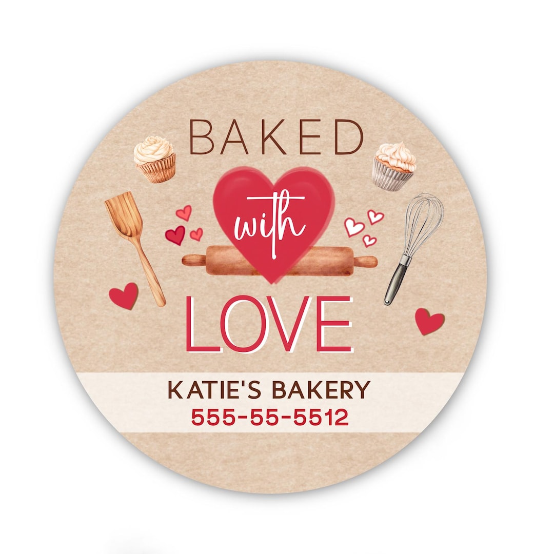 PRINTED: Baked With Love Stickers – Personalized Bakery Labels – Custom ...
