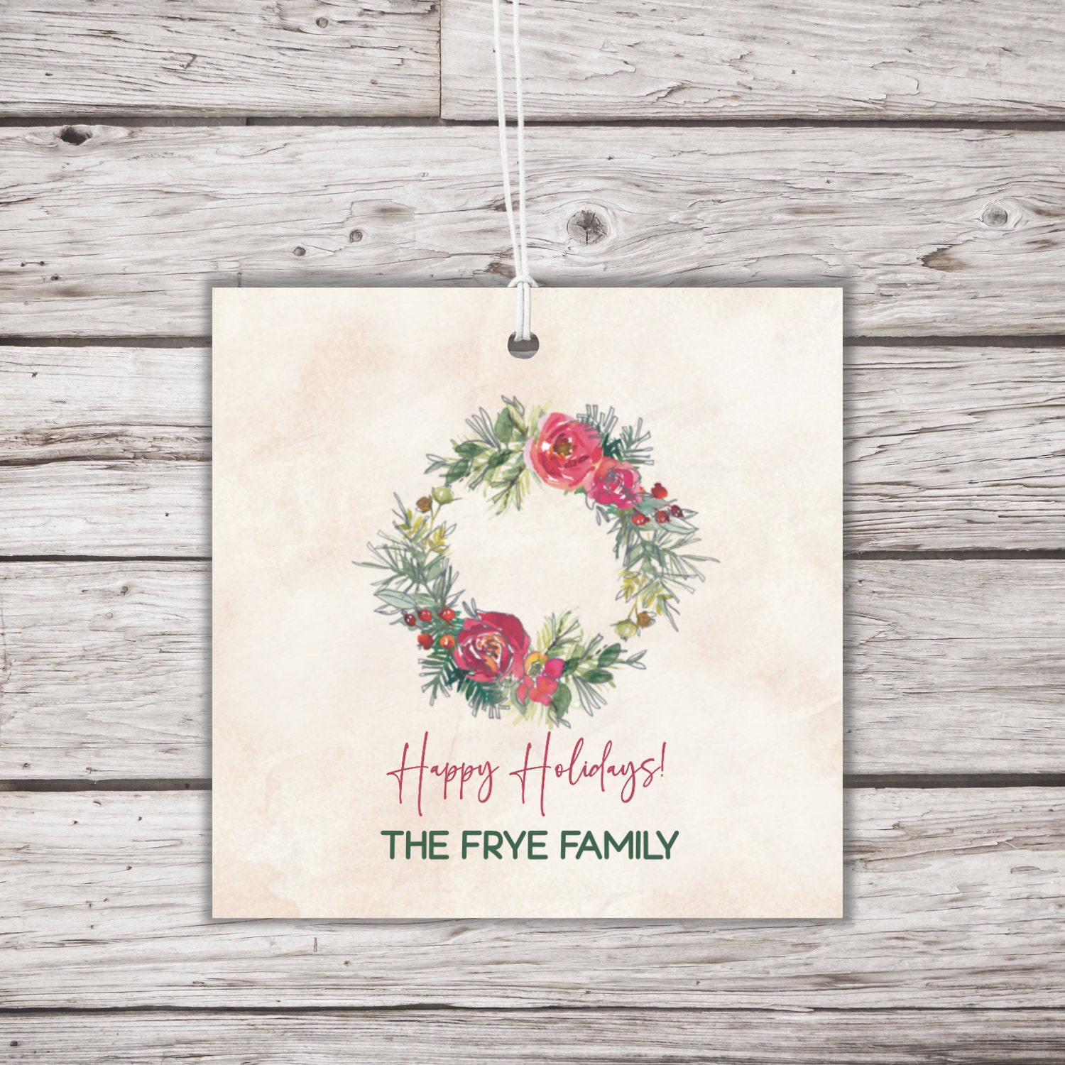 Printed Christmas Gift Tags - Happy Holidays Tags With Christmas Wreath ...