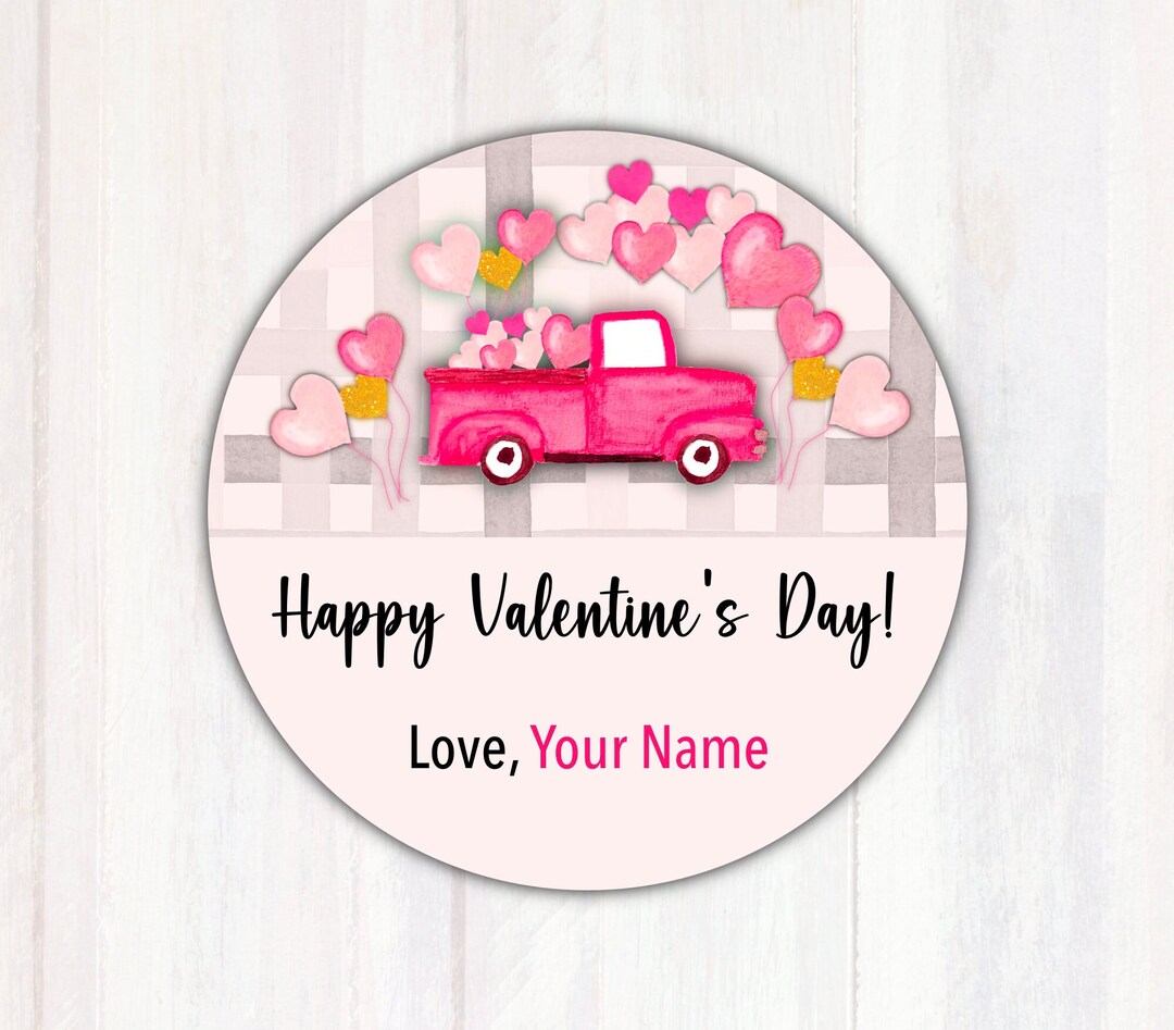 Valentines Treat Bag Labels Valentines Day Pink Truck Goodie Bag Labels ...
