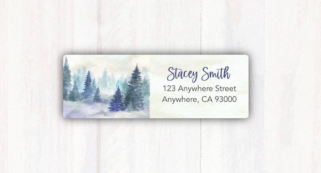 Winter Woods Trees Return Address Labels - Personalized Watercolor Tree ...