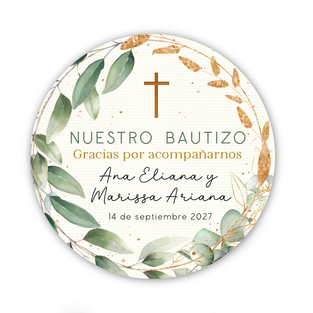 Nuestro Bautizo Stickers - Eucalyptus Greenery and Gold Leaves ...