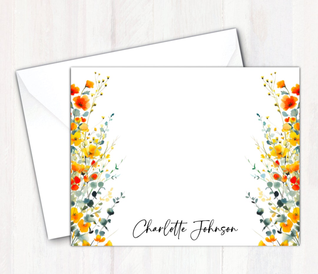 Floral Note Cards Personalized - Custom Note Cards With Envelope Floral ...