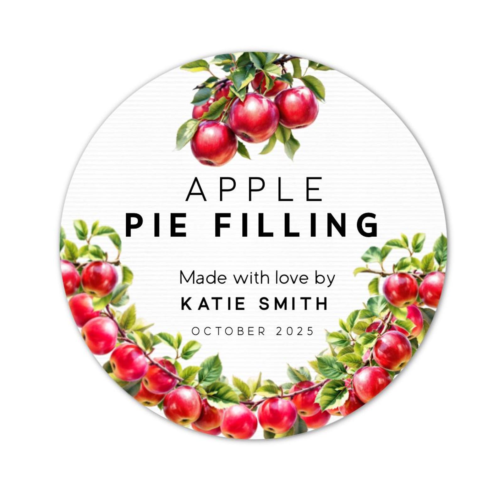Apple Pie Filling Labels • 2″ Round Stickers • Personalized Canning ...