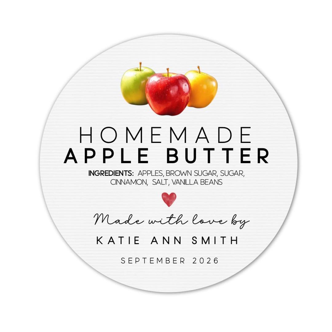 PRINTED: Homemade Apple Butter Label – 2” Round Apple Butter Jar Labels ...