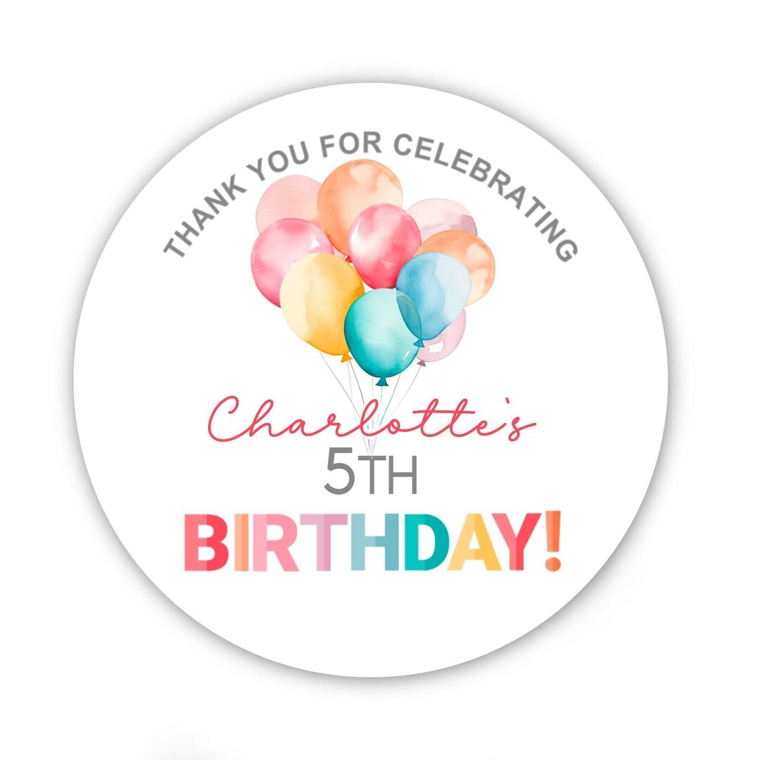 Thank You Stickers Birthday, Printed, Happy Birthday Balloons Labels ...