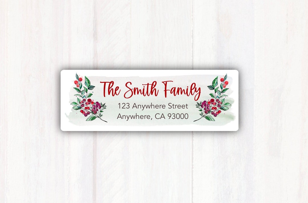 Return Address Labels Christmas Holiday Branches Burgundy Berries ...