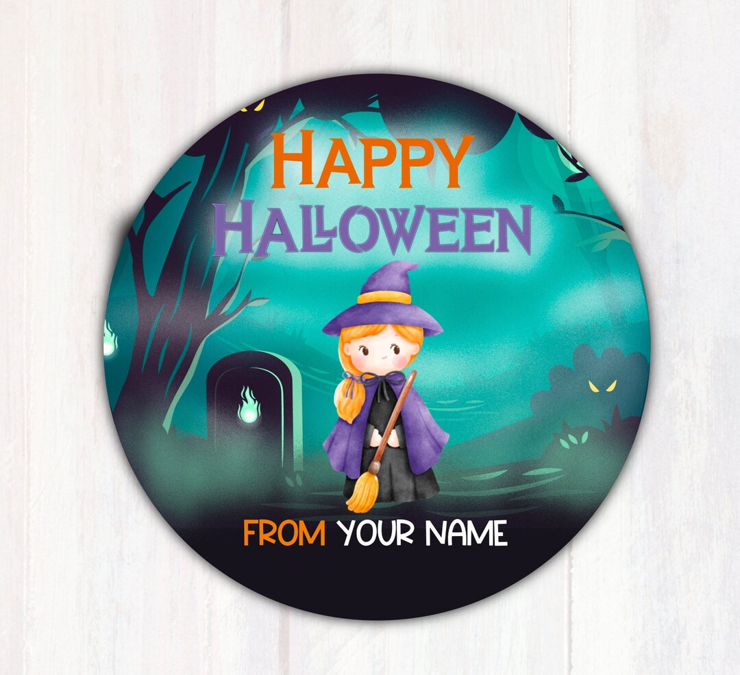 Halloween Cute Witch Treat Bag Labels - Happy Halloween Cute Witch ...