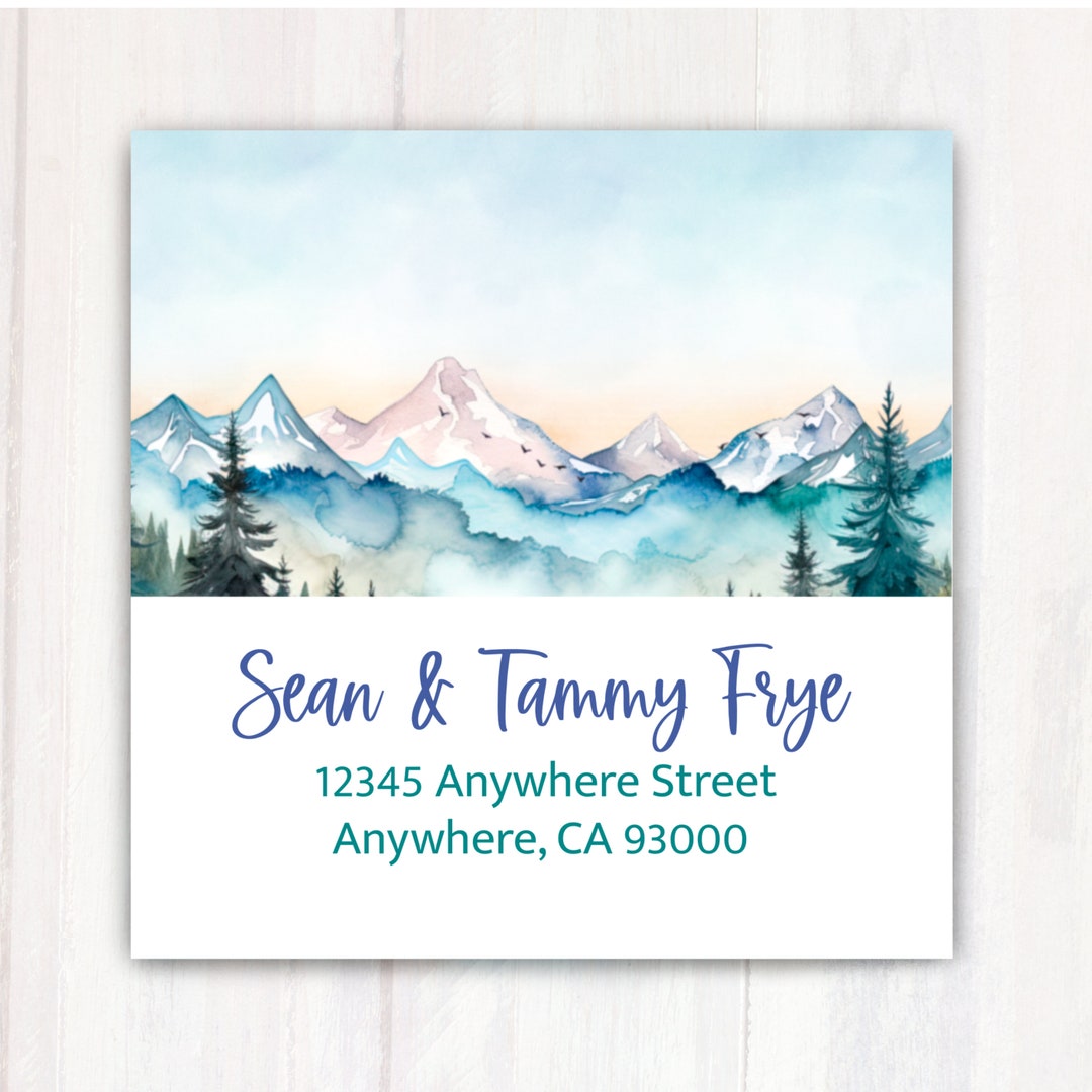 Watercolor Mountains Address Labels - Personalized Mountain Trees ...