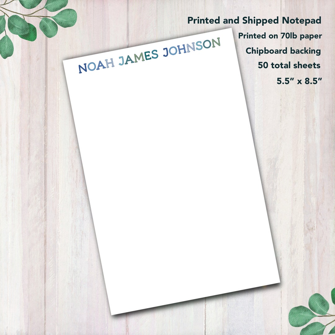 Personalized Notepad With Name, Personal Birthday Gifts, Blue Kids ...