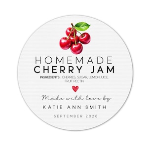 PRINTED: Homemade Cherry Jam Jar Labels – 2" Round Stickers for Canning ...