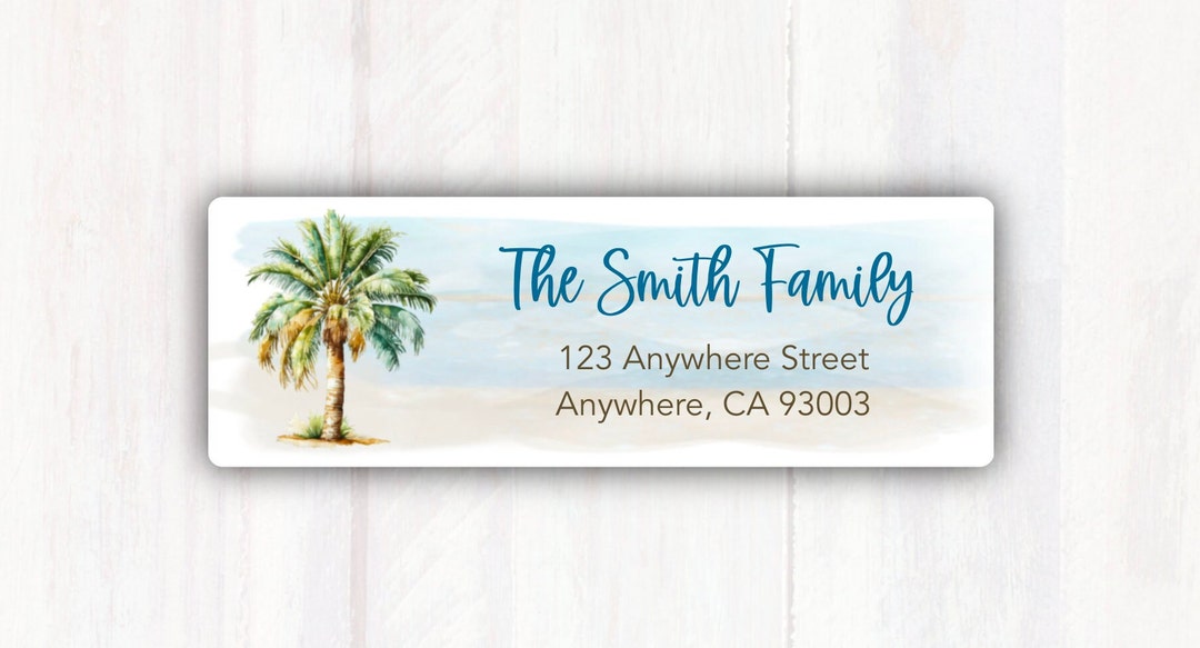 Palm Tree Summer Return Address Labels - Personalized Summer Palm Tree ...