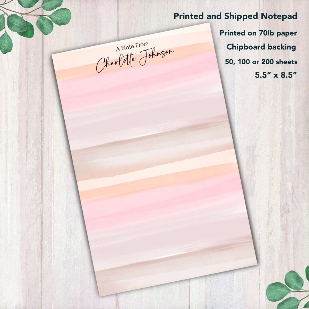 Personalized Notepads - Pink Watercolor Brush Strokes Note Pad Gift ...