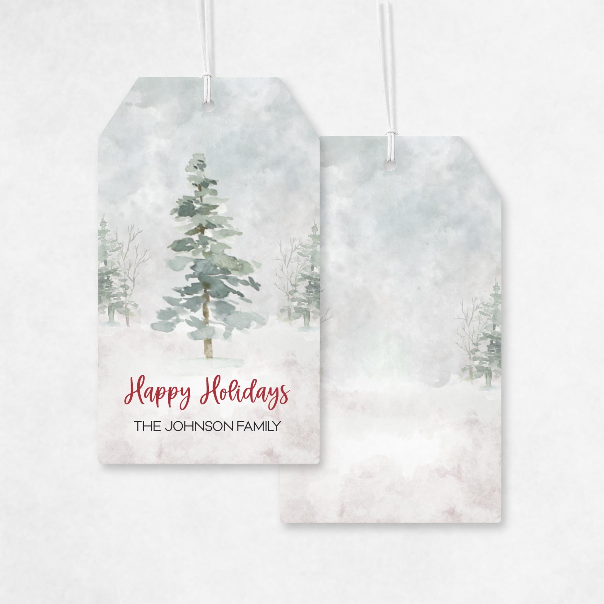 Christmas Gift Tags With Watercolor Pine Tree - Personalized - Holiday ...