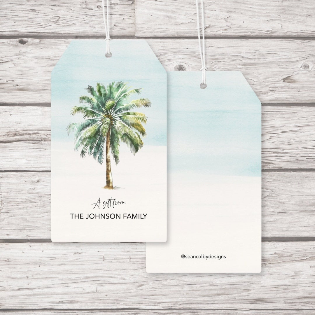 Palm Tree Personalized Gift Tags - Printed Gift Tags - Beach Scene ...