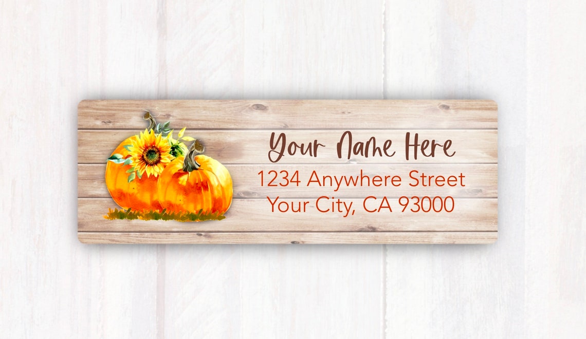 Pumpkins and Sunflower Fall Return Address Labels - Personalized Autumn ...
