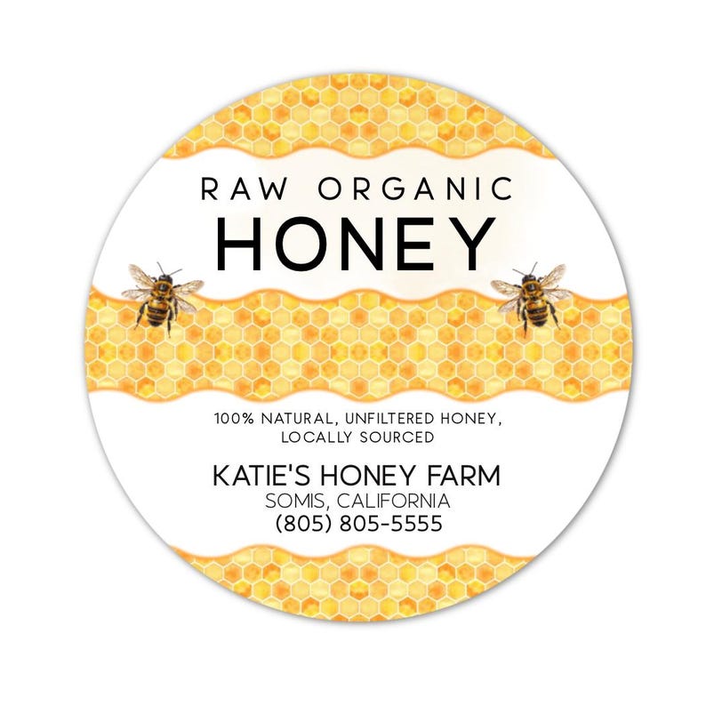 Honey Jar Labels • 2″ Round Stickers • Raw Organic Honey Labels ...
