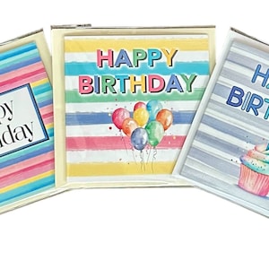 Mini Happy Birthday Card Set - 3 Folded Mini Happy Birthday Cards With ...