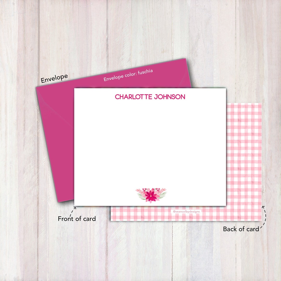 Personalized Note Cards & Envelopes - Custom Stationery Set - Pink ...