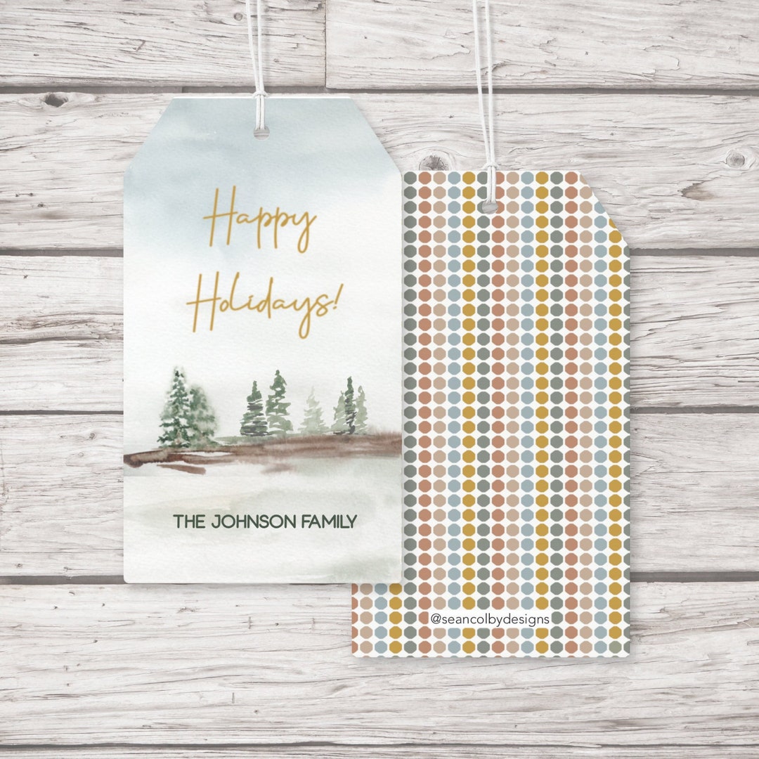 Printed Happy Holidays Gift Tags Personalized Gift Tags Winter Tree ...