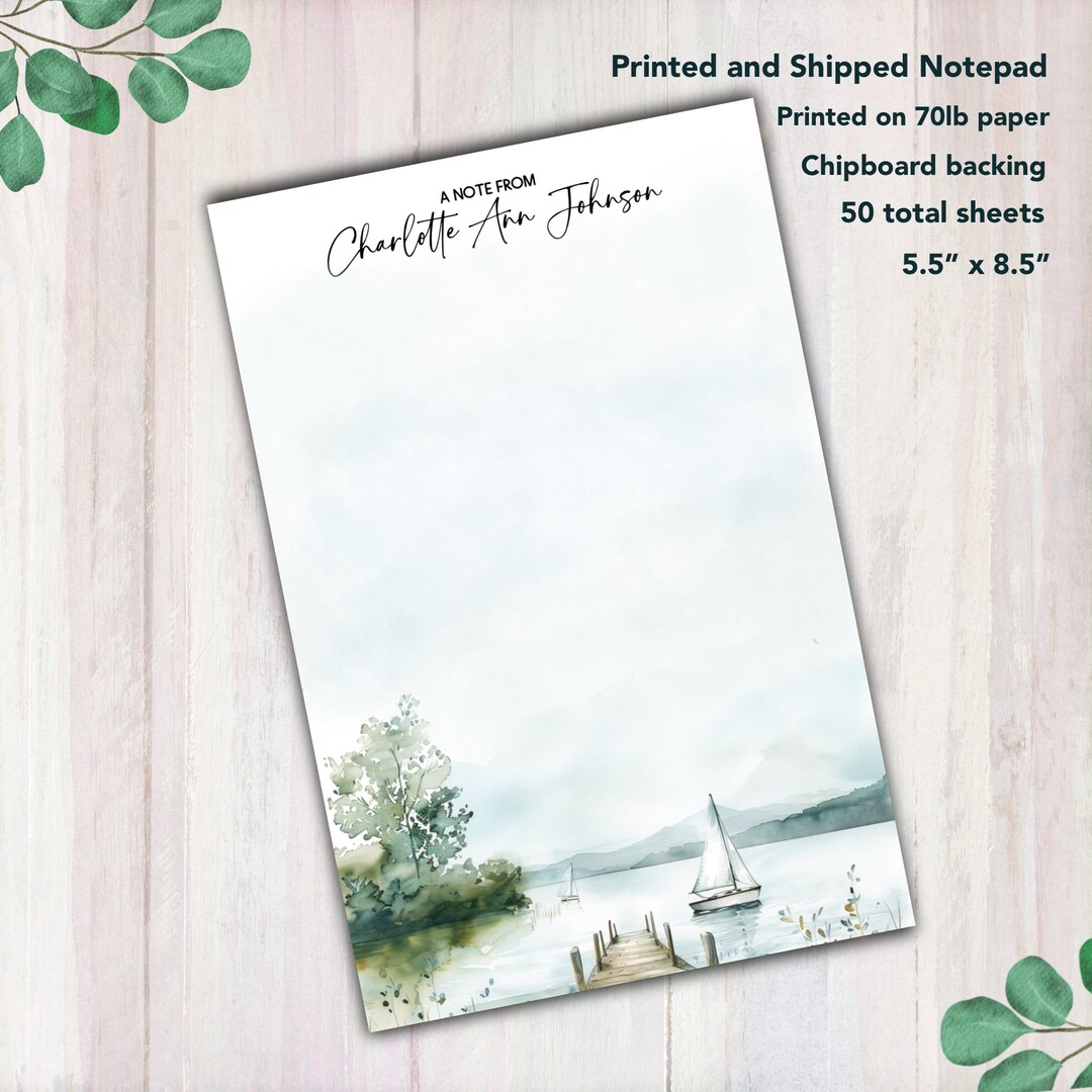 Watercolor Lake Personalized Notepad - Stationery Gift - Custom Lake ...