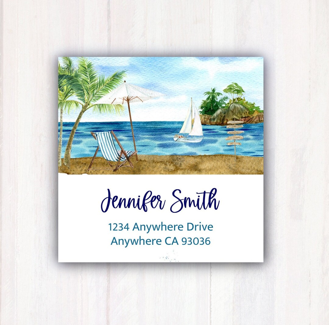 Beach Address Labels - Personalized Beach Island Return Address Labels ...