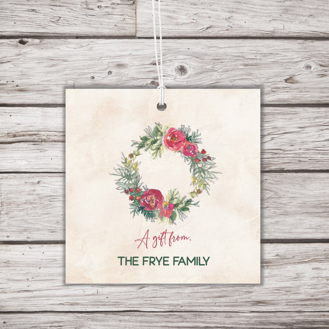 Printed Christmas Gift Tags - Happy Holidays Tags With Christmas Wreath ...