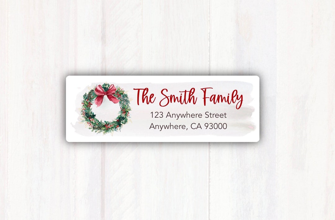 Custom Christmas Address Labels - Christmas Wreath Red Bow ...