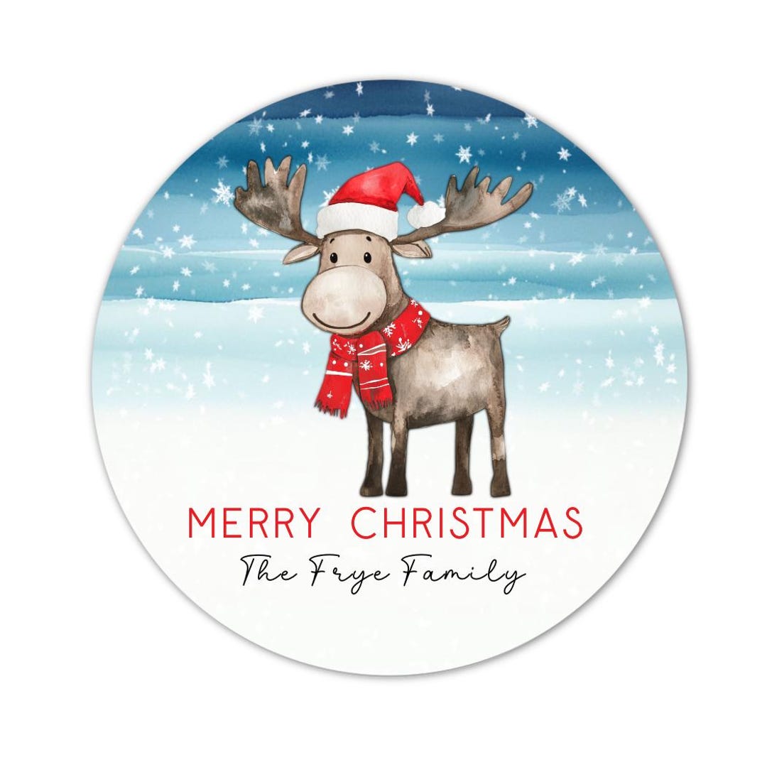 Christmas Gift Tag Stickers With Christmas Moose - Personalized Name ...