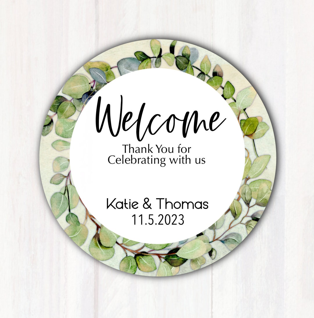 Custom Welcome Wedding Stickers Labels - Greenery Welcome Wedding Favor ...
