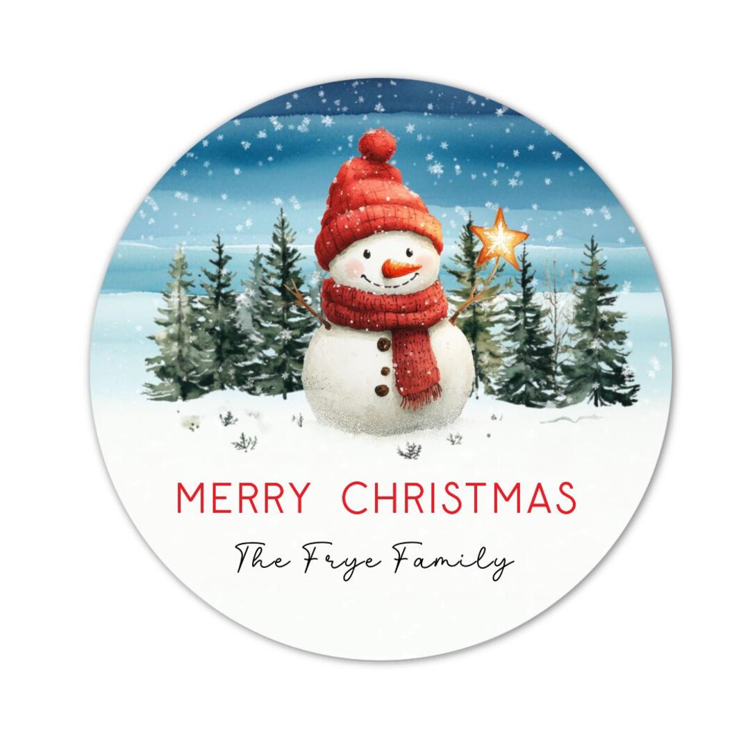 Christmas Gift Tag Sticker Label With Snowman - Personalized Name ...